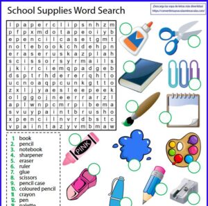 Sopa de Letras de Utiles Escolares en Inglés para Imprimir ️